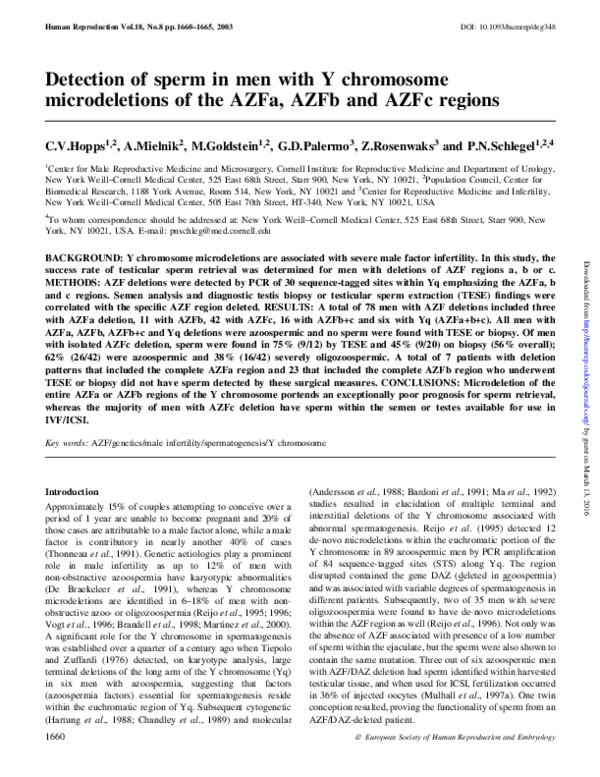 (PDF) Detection of sperm in men with Y chromosome microdeletions of the ...