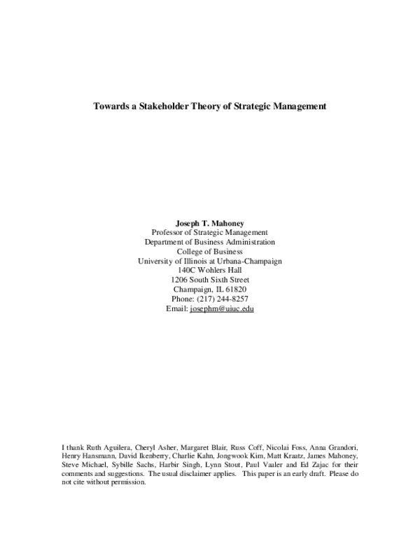 (PDF) Towards a stakeholder theory of strategic management | William ...