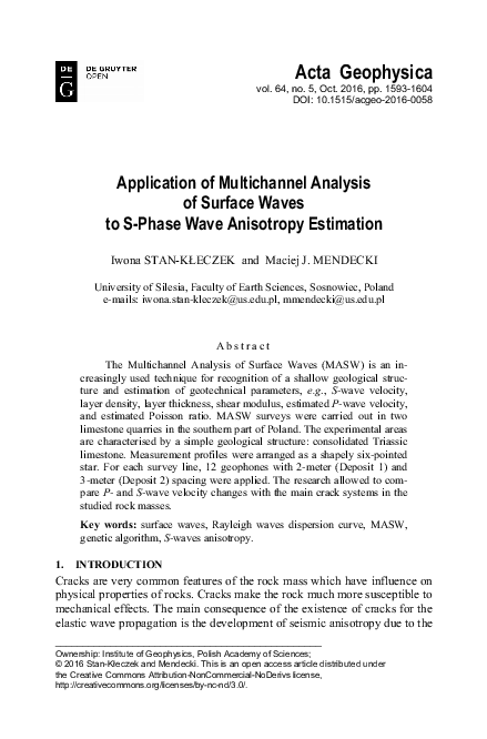 (PDF) Application of Multichannel Analysis of Surface Waves (Masw) for ...