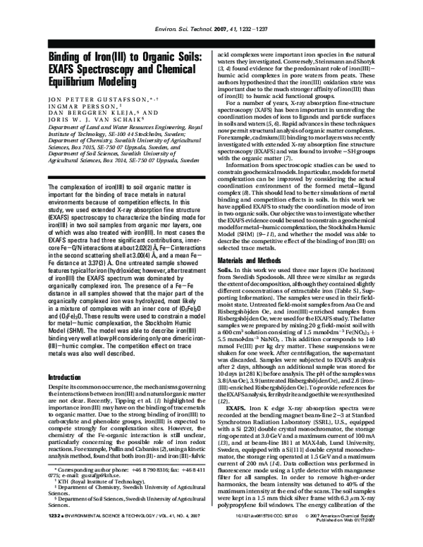 (PDF) Binding of Iron(III) to Organic Soils: EXAFS Spectroscopy and ...