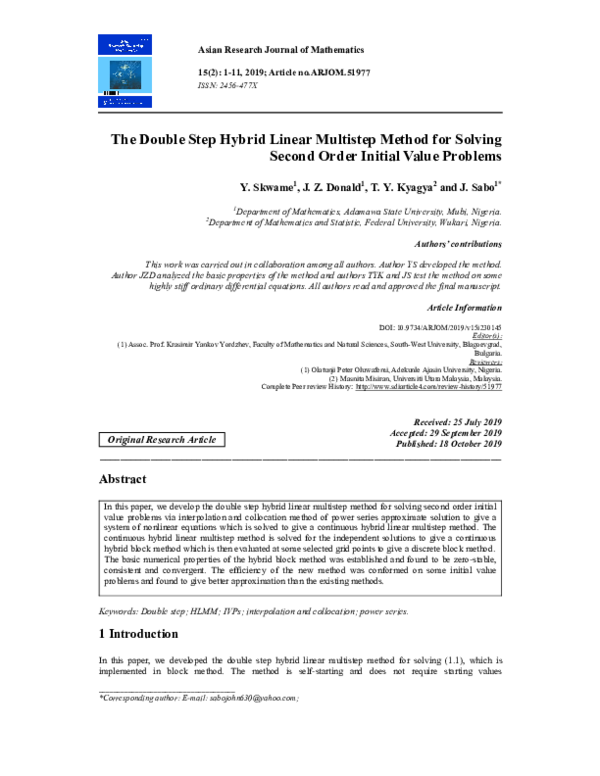 (PDF) The Double Step Hybrid Linear Multistep Method for Solving Second Order Initial Value Problems