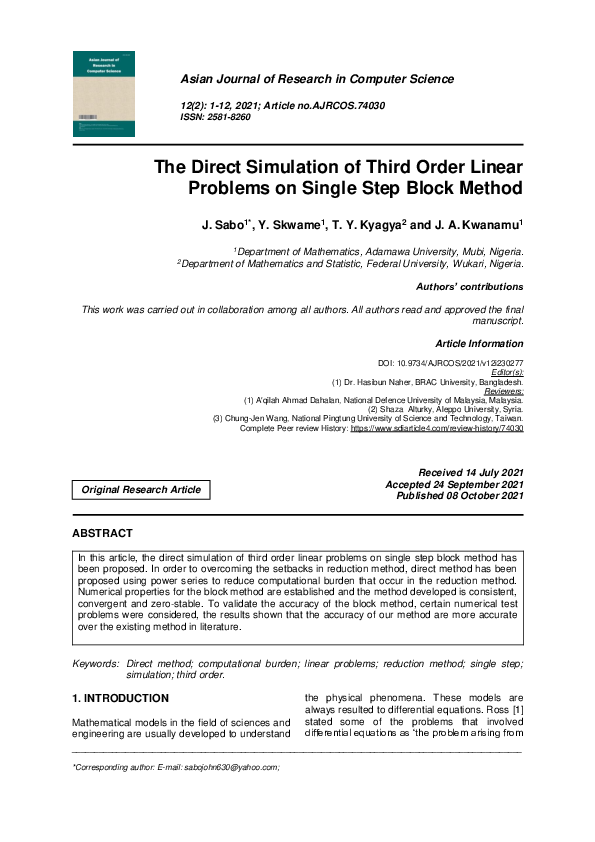 (PDF) The Direct Simulation of Third Order Linear Problems on Single ...