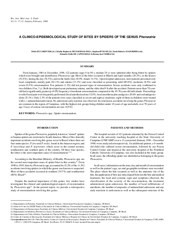 (PDF) A clinico-epidemiological study of bites by spiders of the genus ...