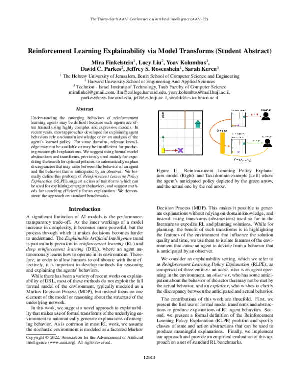 (PDF) Reinforcement Learning Explainability via Model Transforms (Student Abstract)