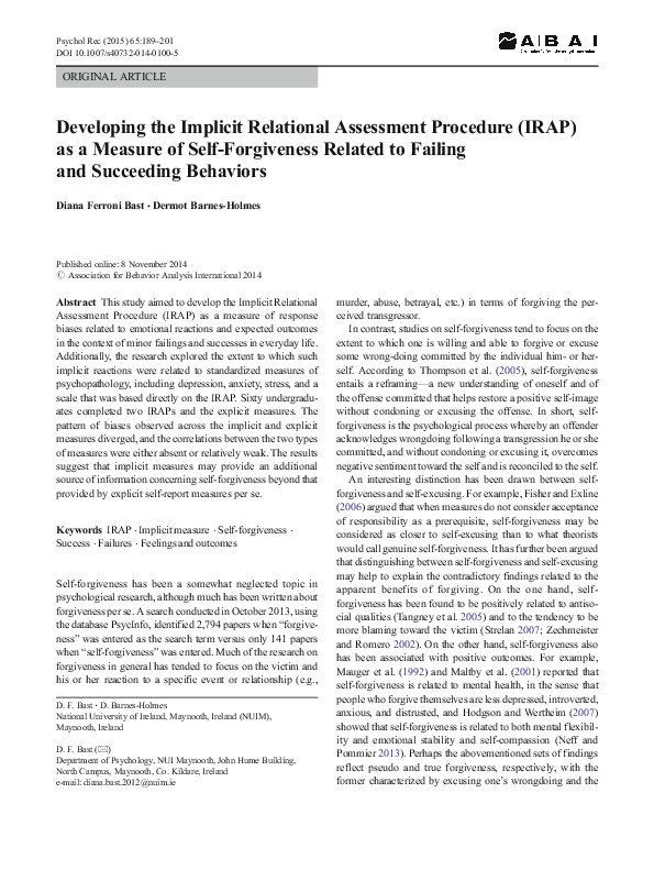 (PDF) Developing the Implicit Relational Assessment Procedure (IRAP) as ...