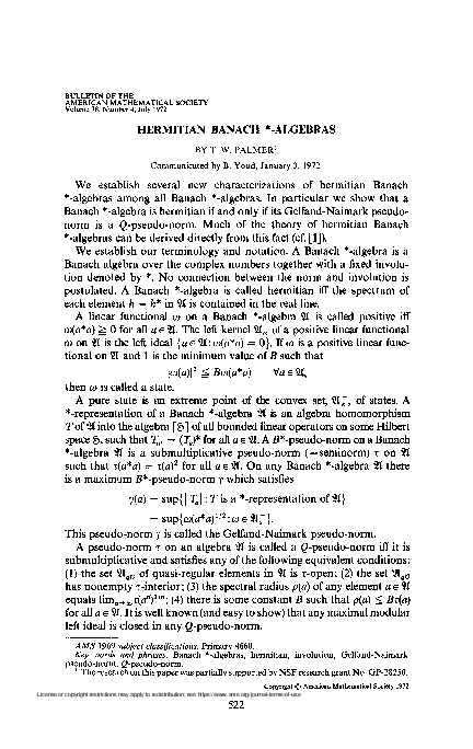 (PDF) Hermitian Banach $^* $-algebras