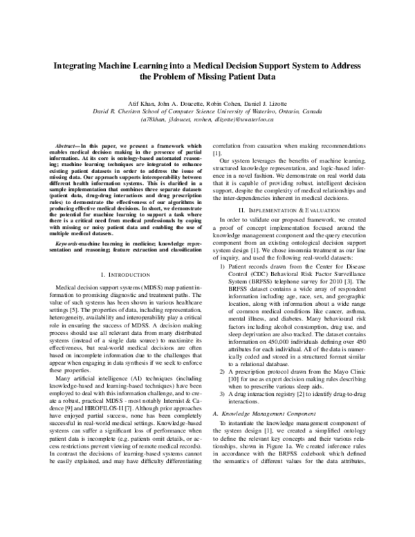 (PDF) Integrating Machine Learning Into a Medical Decision Support System to Address the Problem ...