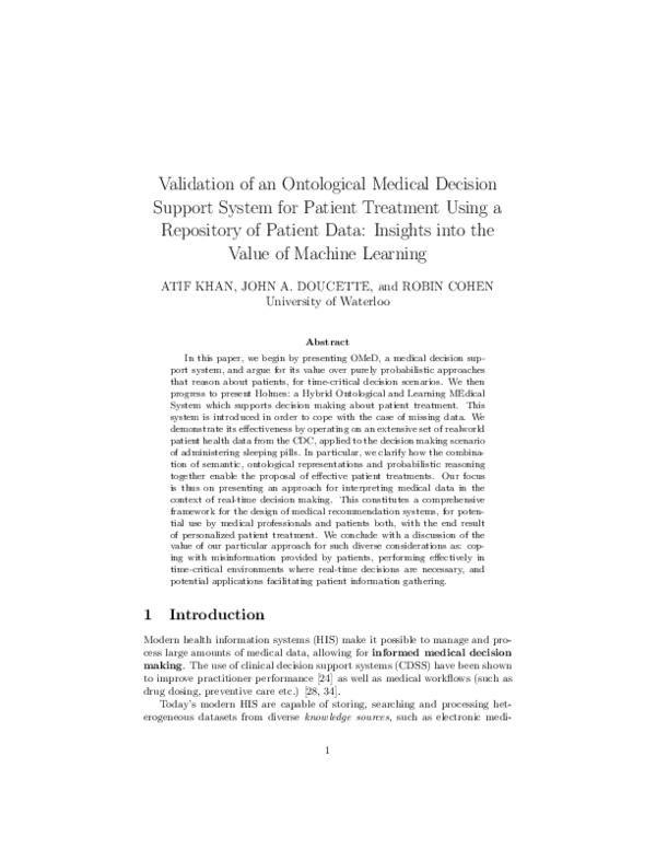 (PDF) Validation of an ontological medical decision support system for patient treatment using a ...