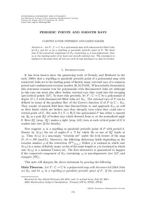 (PDF) Periodic points and smooth rays | Carsten Lunde Petersen - Academia.edu
