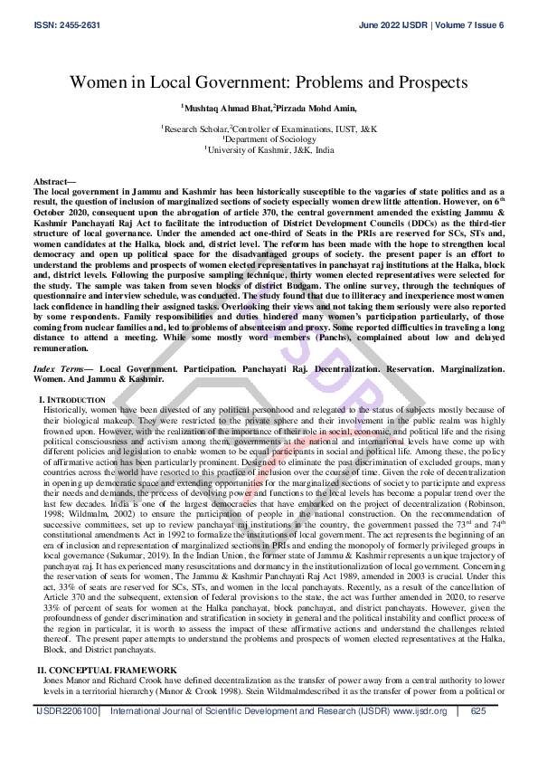 (PDF) Women in Local Government: Problems and Prospects