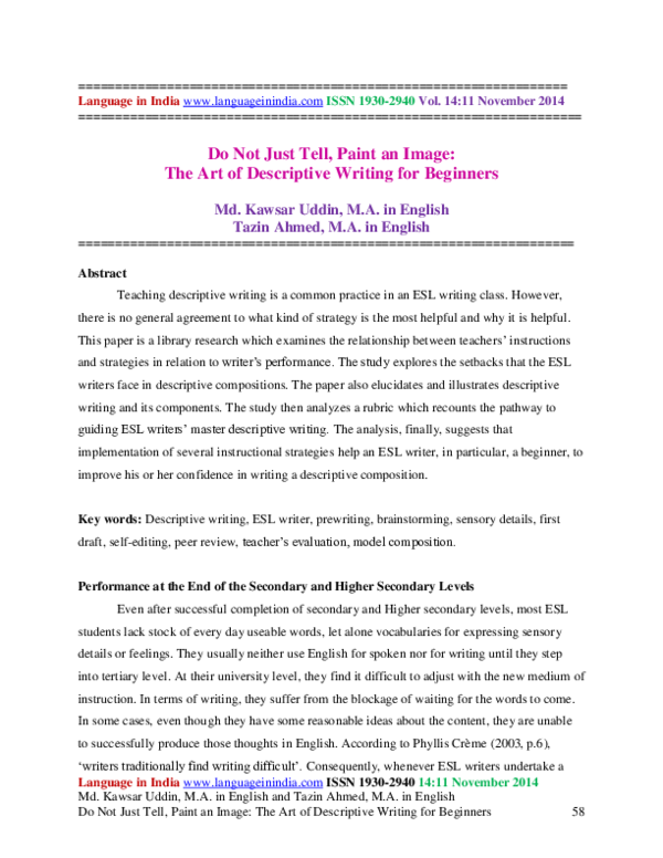(PDF) Do Not Just Tell, Paint an Image: The Art of Descriptive Writing ...