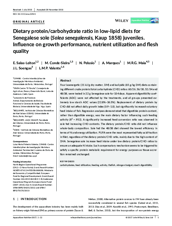 (PDF) Dietary protein/carbohydrate ratio in low-lipid diets for ...