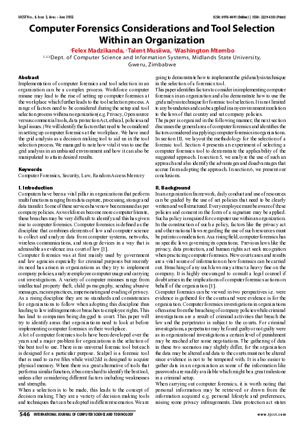 (PDF) Computer Forensics Considerations and Tool Selection Within an ...