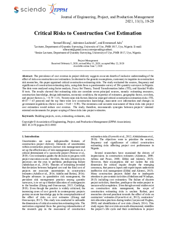 (PDF) Critical Risks to Construction Cost Estimation