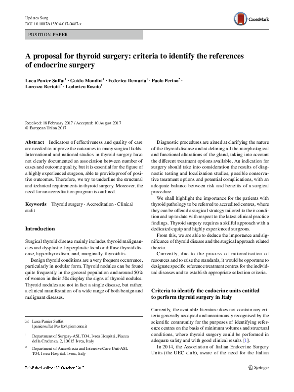 (PDF) A proposal for thyroid surgery: criteria to identify the references of endocrine surgery
