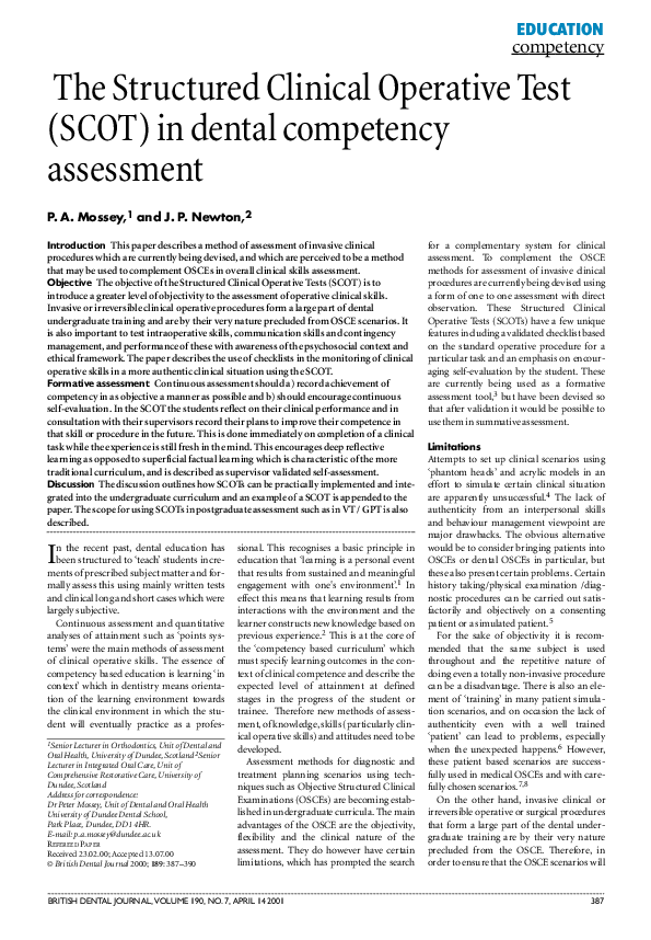 (PDF) competency: The Structured Clinical Operative Test (SCOT) in ...