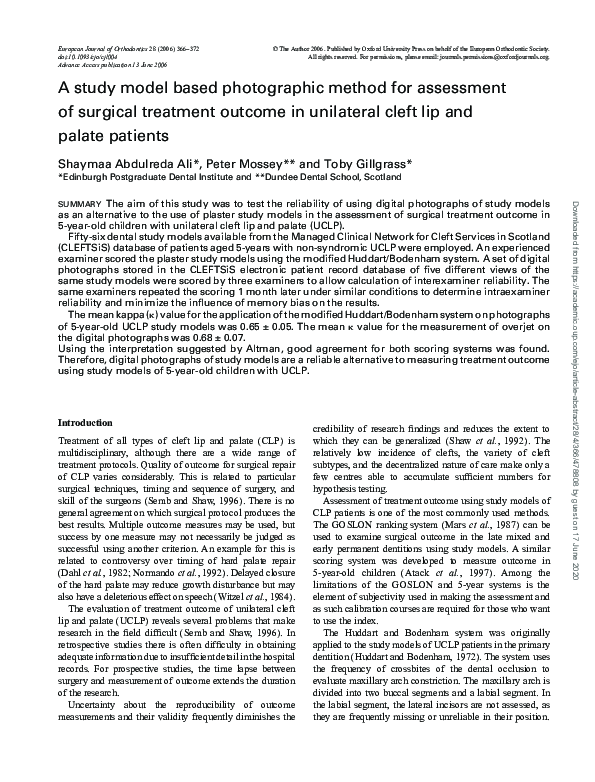 (PDF) A study model based photographic method for assessment of surgical treatment outcome in ...