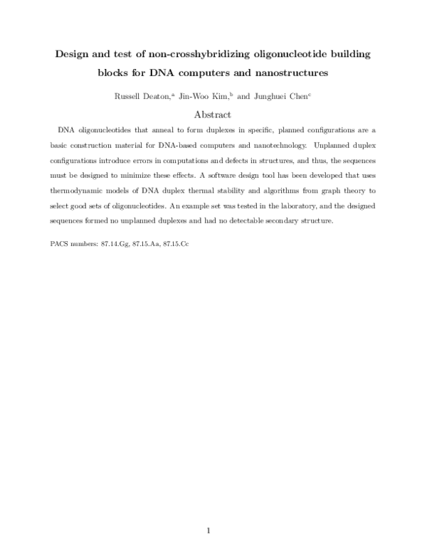 (PDF) Design and test of noncrosshybridizing oligonucleotide building ...