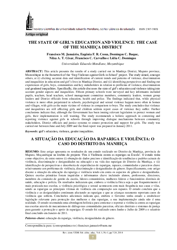 (PDF) Artigo original THE STATE OF GIRL'S EDUCATION AND VIOLENCE: THE ...