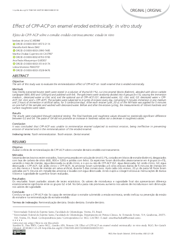 (PDF) Effect of CPP-ACP on enamel eroded extrinsically: in vitro study
