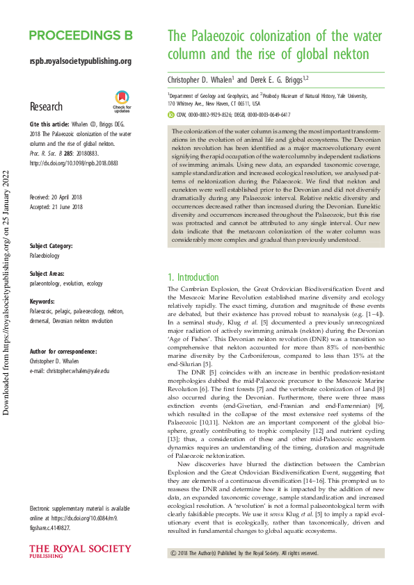 (PDF) The Palaeozoic colonization of the water column and the rise of ...