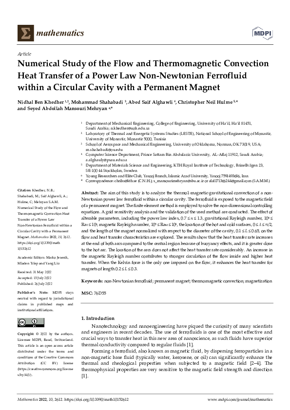 (PDF) Numerical Study of the Flow and Thermomagnetic Convection Heat Transfer of a Power Law Non ...