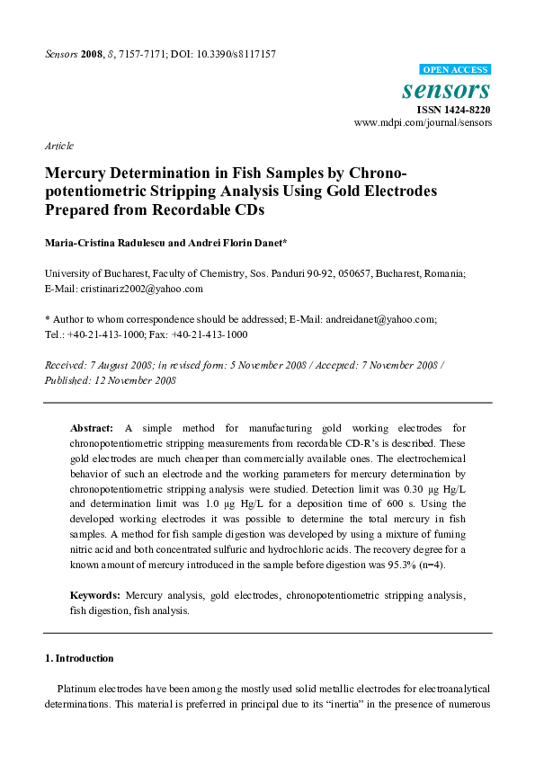 (PDF) Mercury Determination in Fish Samples by Chronopotentiometric ...