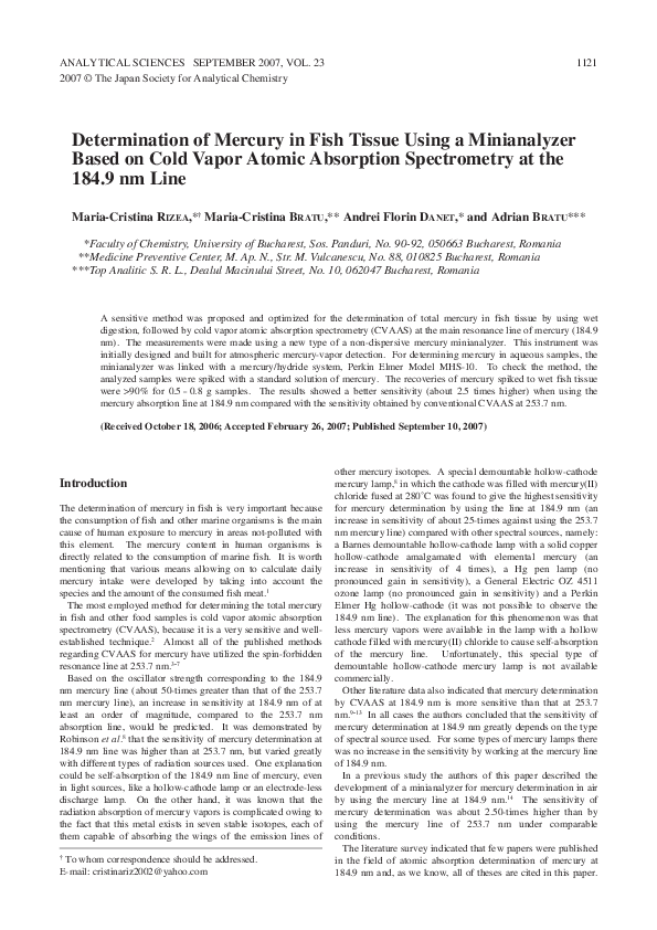 (PDF) Determination of Mercury in Fish Tissue Using a Minianalyzer ...
