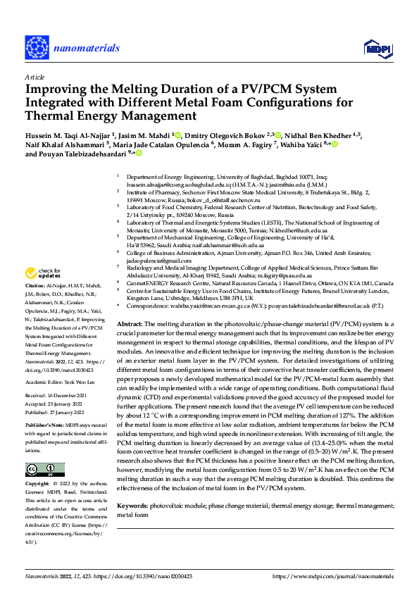 (PDF) Improving the Melting Duration of a PV/PCM System Integrated with ...