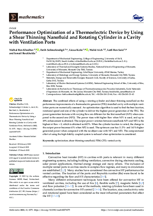 (PDF) Performance Optimization of a Thermoelectric Device by Using a Shear Thinning Nanofluid ...