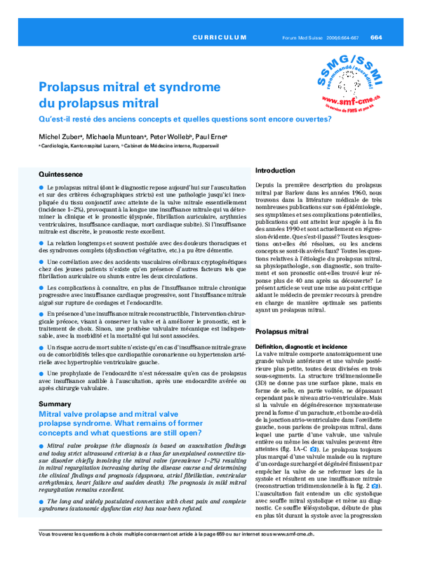(PDF) Prolapsus mitral et syndrome du prolapsus mitral