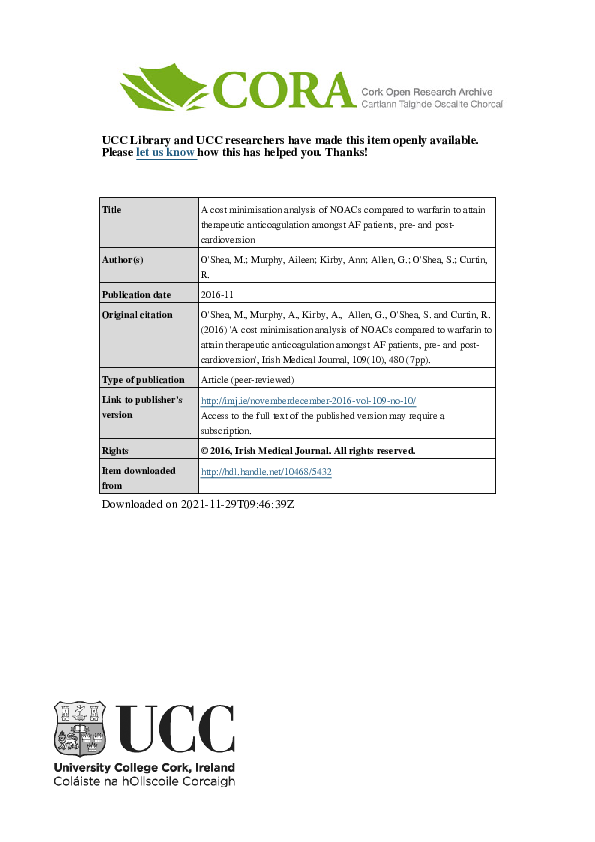 (PDF) A Cost Minimisation Analysis of NOACs Compared to Warfarin to ...