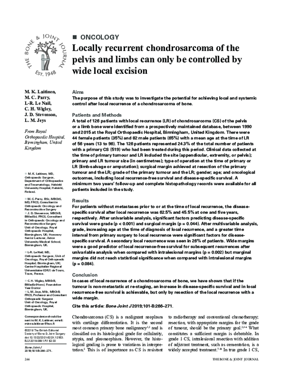 (PDF) Locally recurrent chondrosarcoma of the pelvis and limbs can only ...