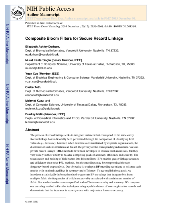 (PDF) Composite Bloom Filters for Secure Record Linkage | Csaba Toth - Academia.edu