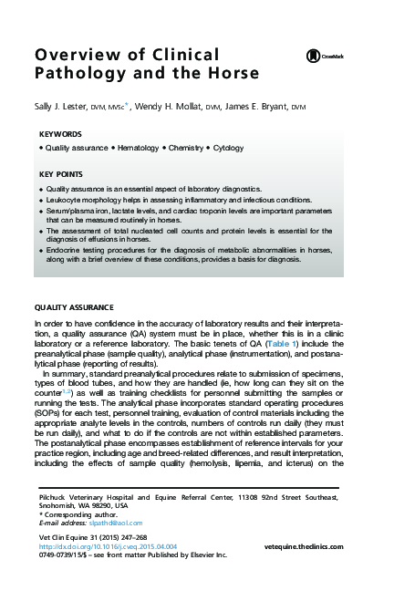 (PDF) Overview of Clinical Pathology and the Horse