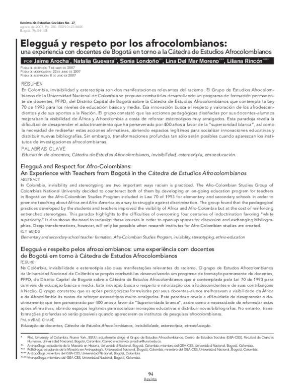 (PDF) Elegguá and Respect for Afro-Colombians: An Experience with ...