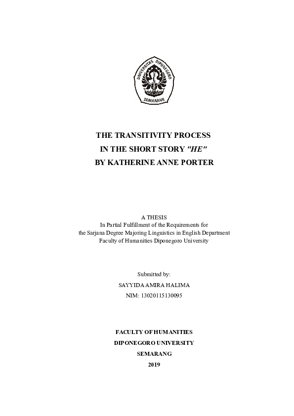 (PDF) The Transitivity Process in the Short Story "He" by Katherine ...