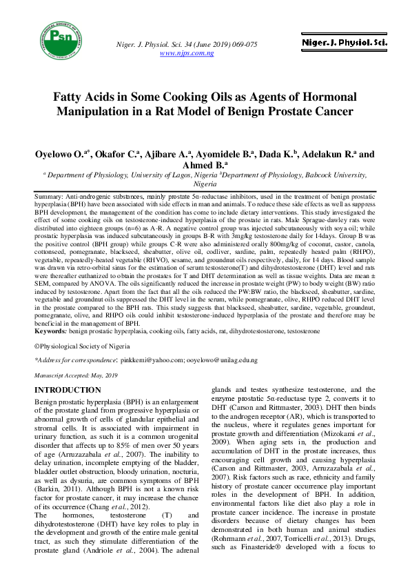 (PDF) Fatty Acids in Some Cooking Oils as Agents of Hormonal ...