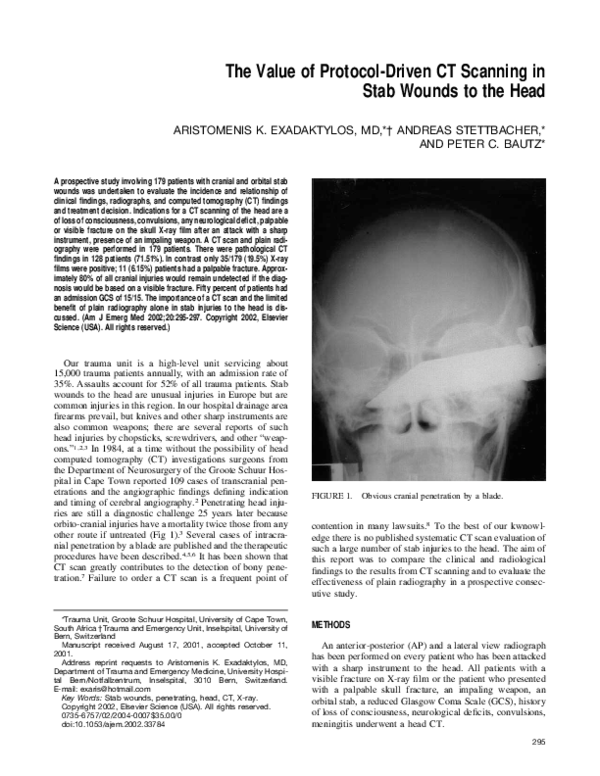 (PDF) The value of protocol-driven CT scanning in stab wounds to the head
