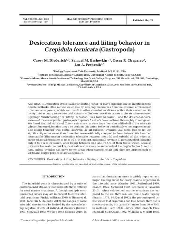 (PDF) Desiccation tolerance and lifting behavior in Crepidula fornicata ...