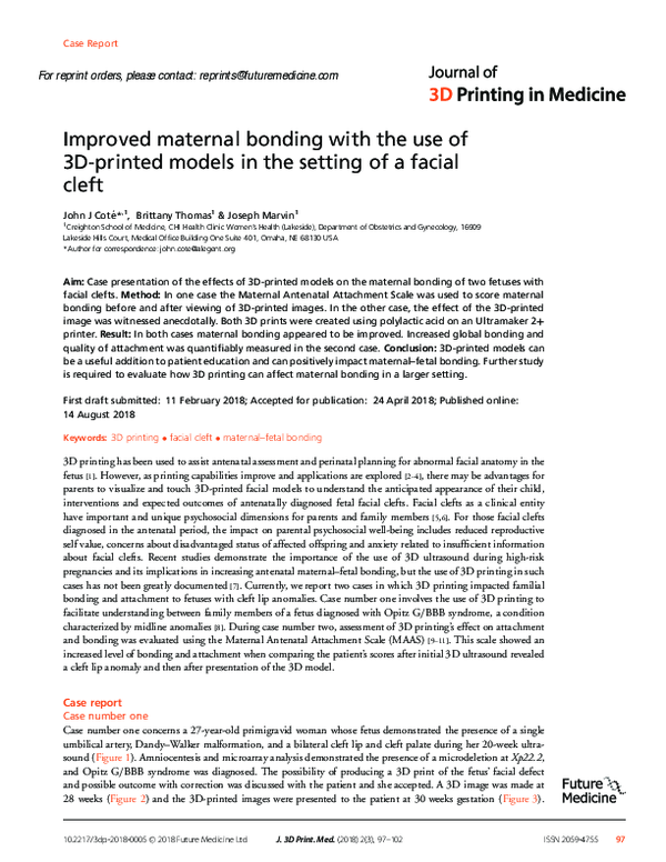 (PDF) Improved maternal bonding with the use of 3D-printed models in ...