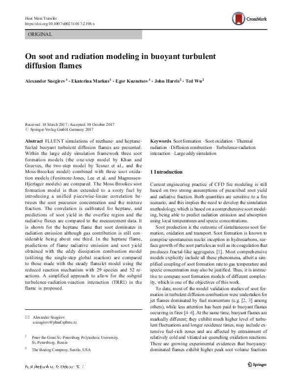 Pdf On Soot And Radiation Modeling In Buoyant Turbulent Diffusion Flames