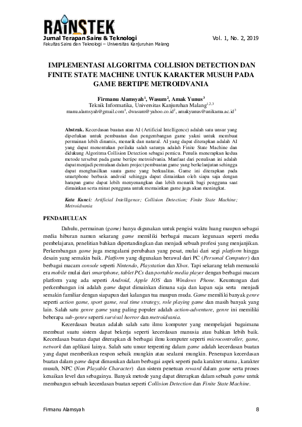 Pdf Implementasi Algoritma Collision Detection Dan Finite State