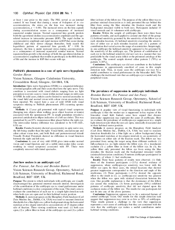 (PDF) Just how useless is an amblyopic eye? | Brendan Barrett - Academia.edu