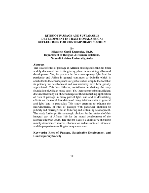 (PDF) Rites of Passage and Sustanable Development in Traditional Africa ...