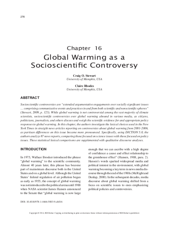 (PDF) Global Warming as a Socioscientific Controversy