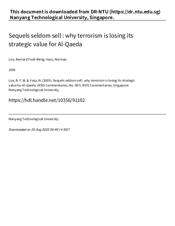 (PDF) Sequels seldom sell : why terrorism is losing its strategic value ...