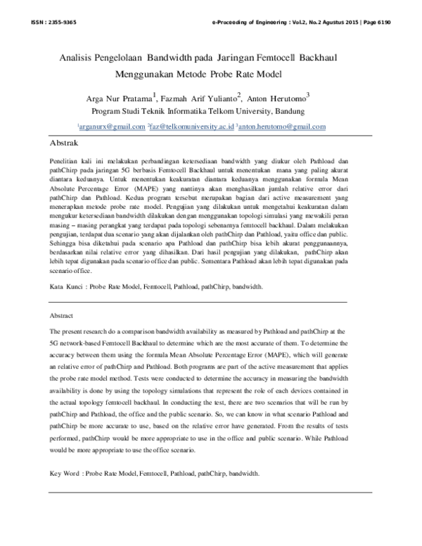 (PDF) Analisis Pengelolaan Bandwidth pada Jaringan Femtocell Backhaul Menggunakan Metode Probe ...
