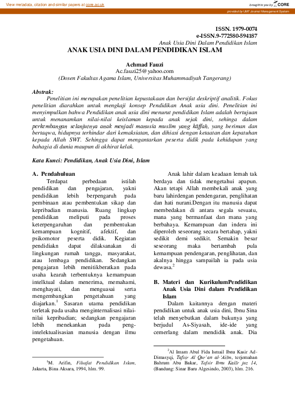 (PDF) Anak Usia Dini Dalam Pendidikan Islam