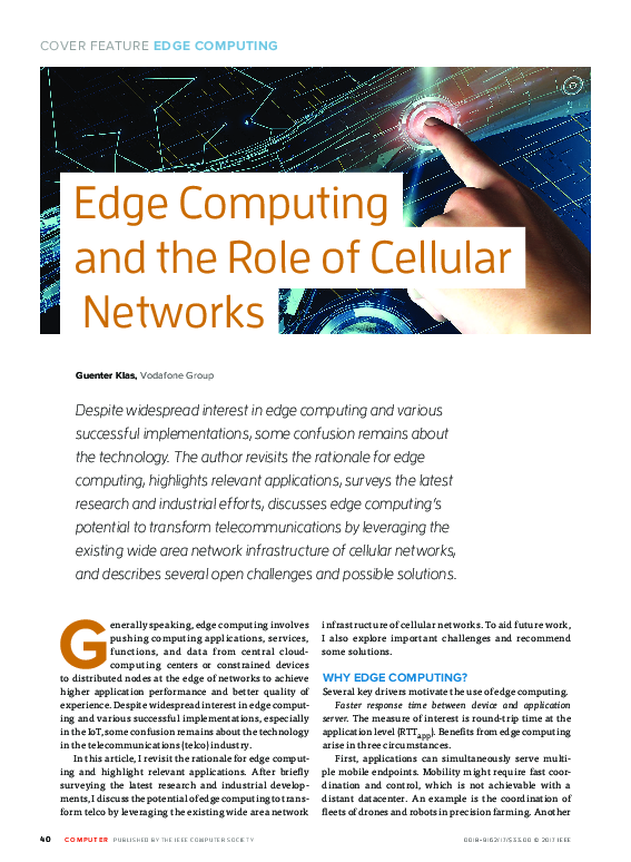 (PDF) Edge Computing and the Role of Cellular Networks